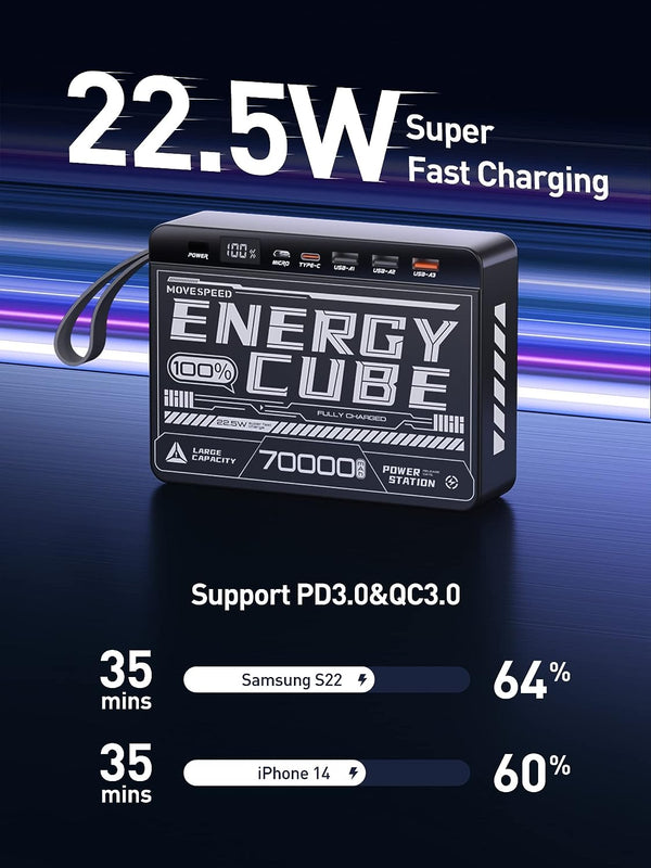 MOVESPEED Z70 Power Bank: 70000mAh, Fast Charging, LED Display