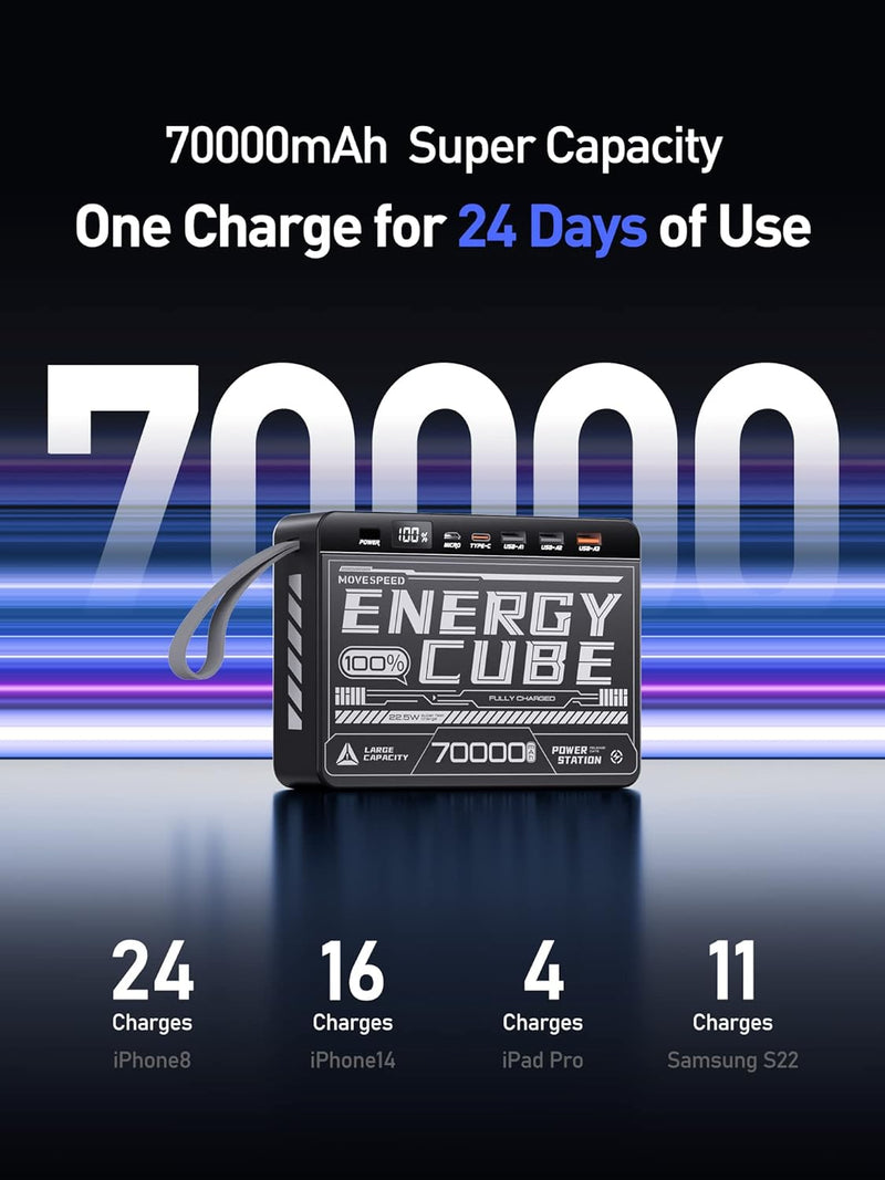 MOVESPEED Z70 Power Bank: 70000mAh, Fast Charging, LED Display